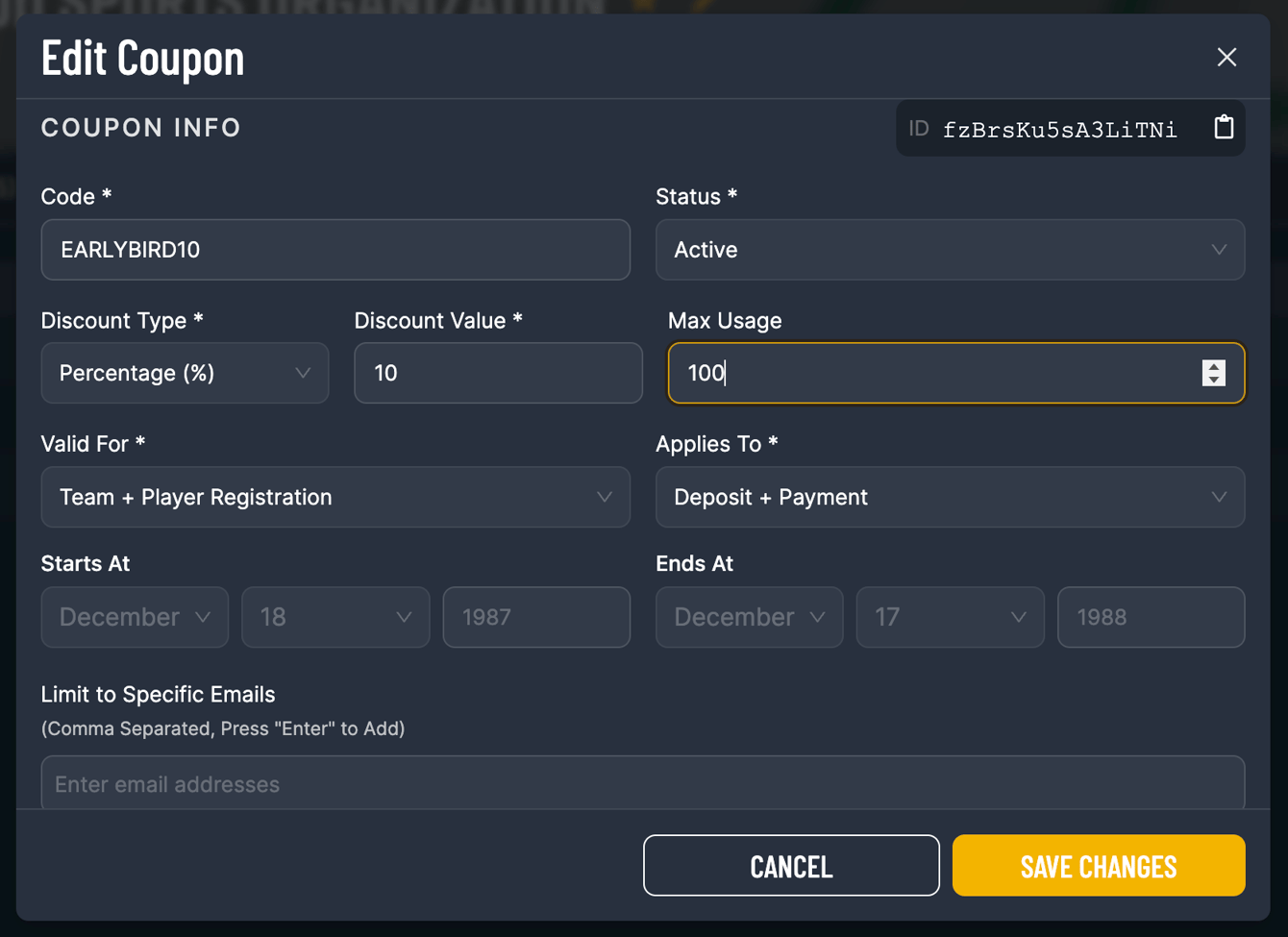 Registration - Coupon Codes
