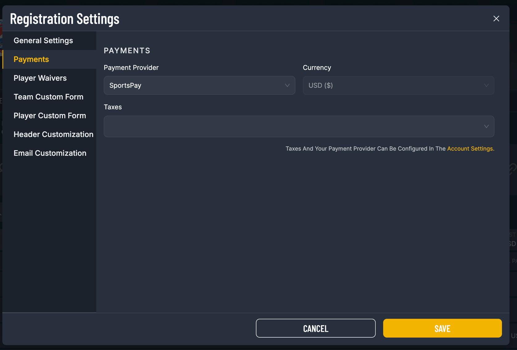 Registration / Payments - Configuration (end-to-end)